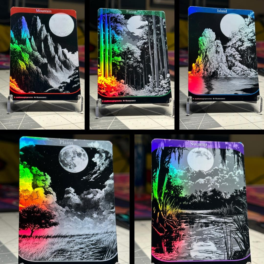 Custom Proxy Black and White Basic Lands (one of Each Color), Moonlit ...