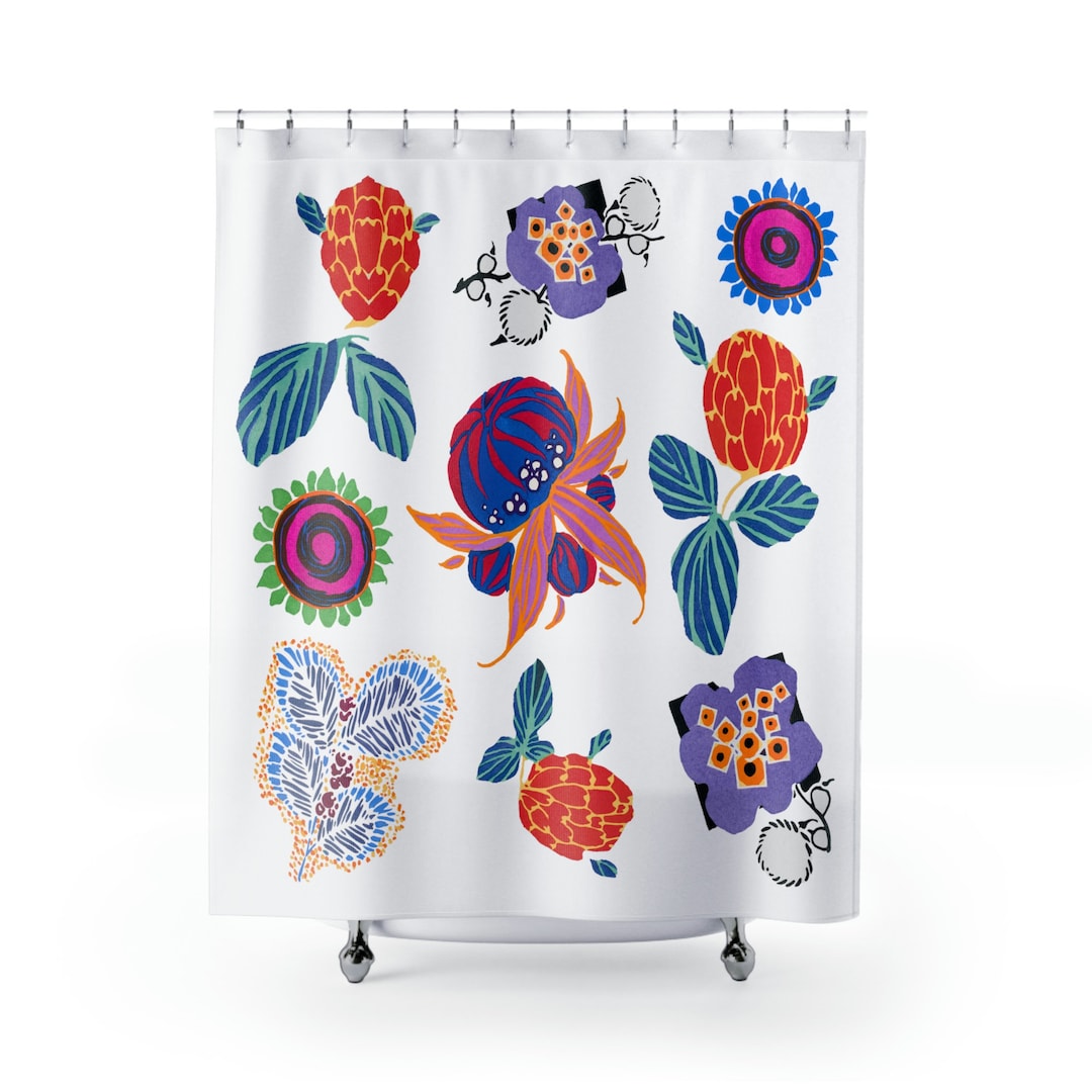 Retro Art Nouveau Shower Curtain Bathroom Art Decor Cool Abstract Blue ...