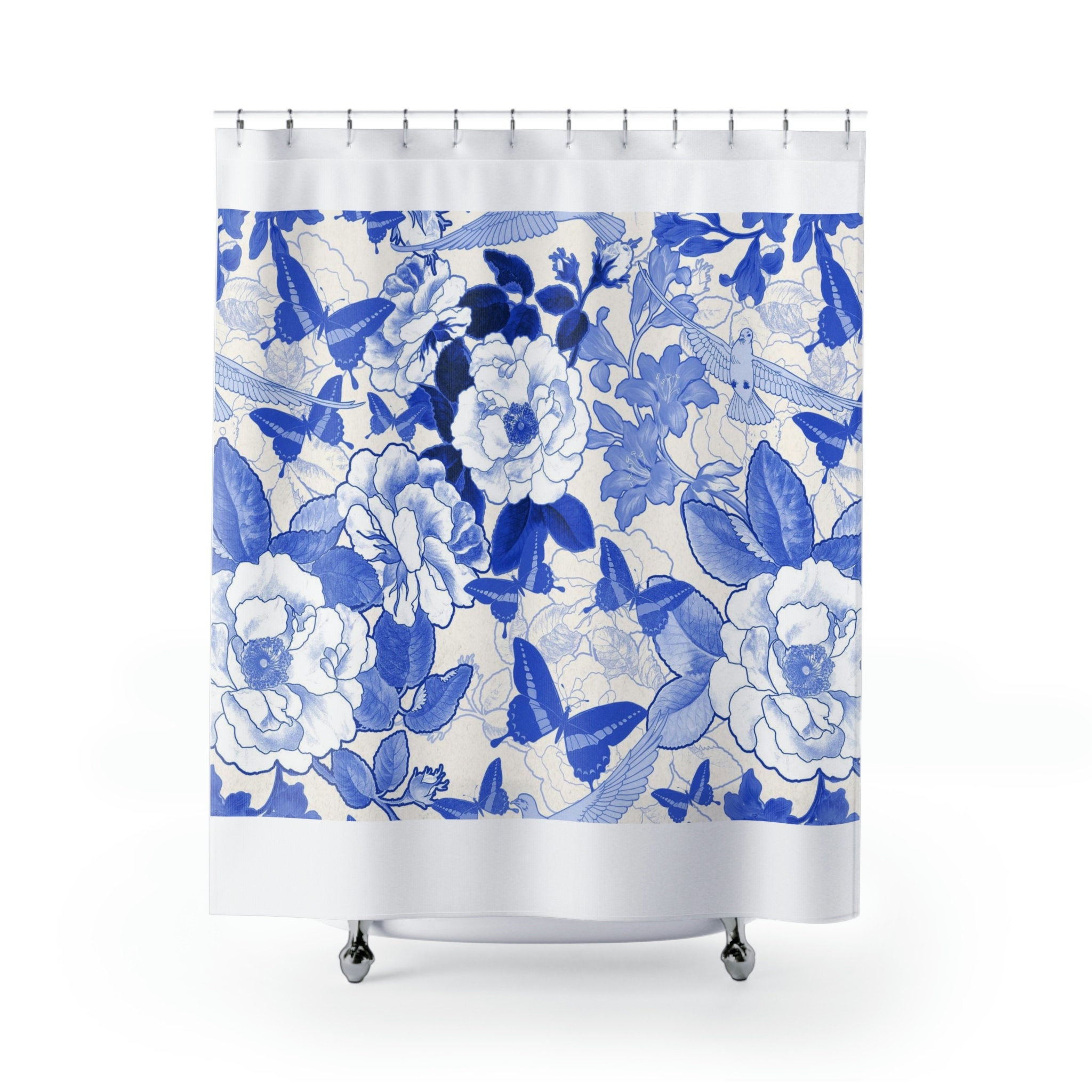 Retro Art Nouveau Art Deco Shower Curtain Bathroom Art Decor Blue ...