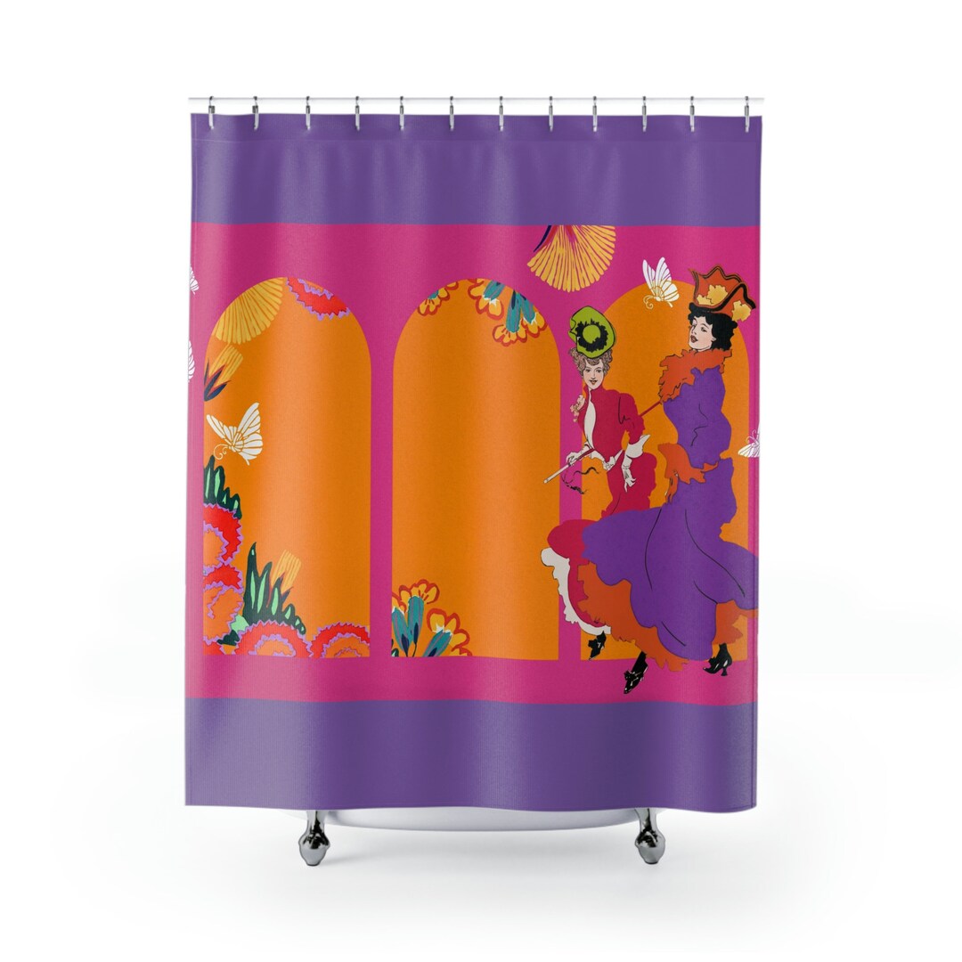 Shower Curtain Orange Victorian Woman Background Vintage Arch Frame