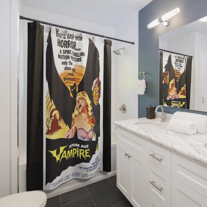 B Movie Poster, Atom Age Vampire, Long Black Fabric Shower Curtain, A ...