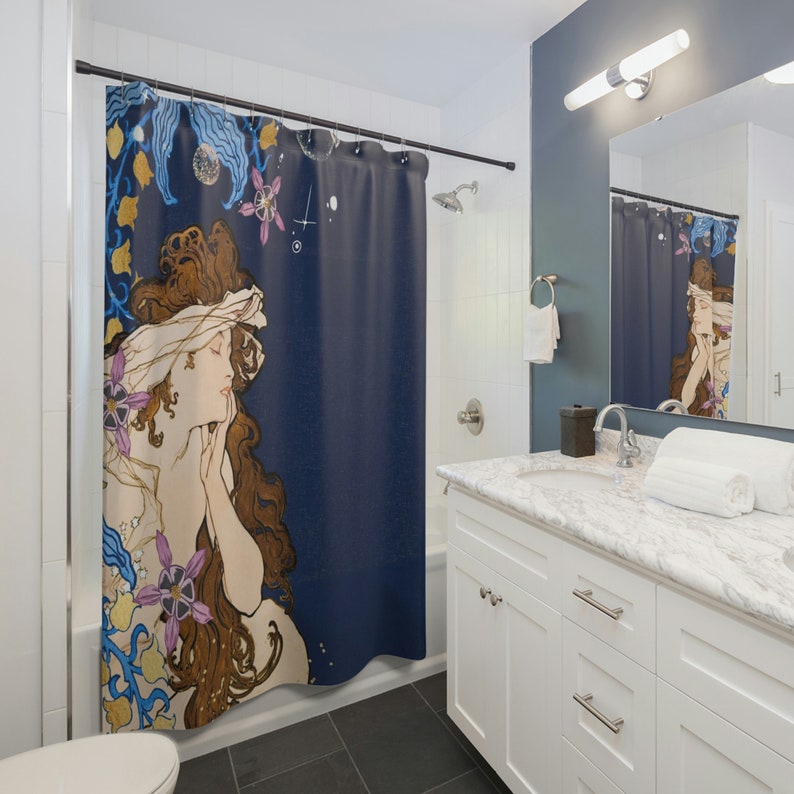 Retro Art Nouveau Shower Curtain Bathroom Decor Fabric-vintage Woman ...