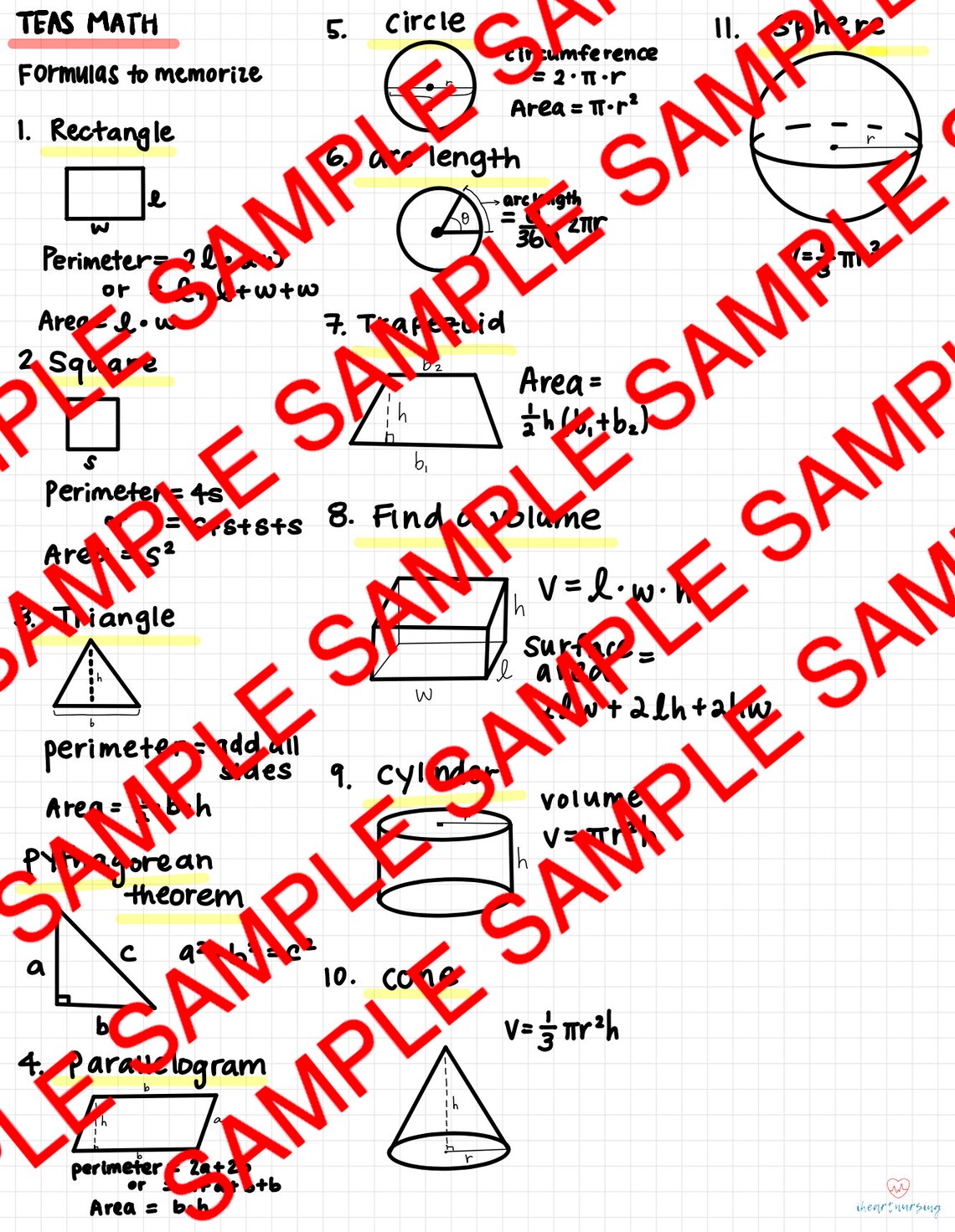 ATI TEAS 7 Math Formulas & Unit Conversion to Memorize - Etsy