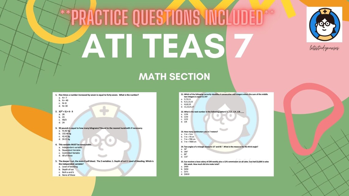 ATI TEAS 7 Math 2 Practice Tests W/ Common Questions & Formulas to ...
