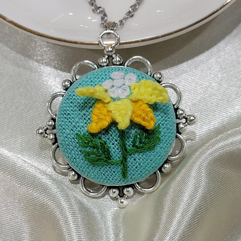Embroidered Pendant Comes With 2 Necklace Chains Embroidered Necklace ...