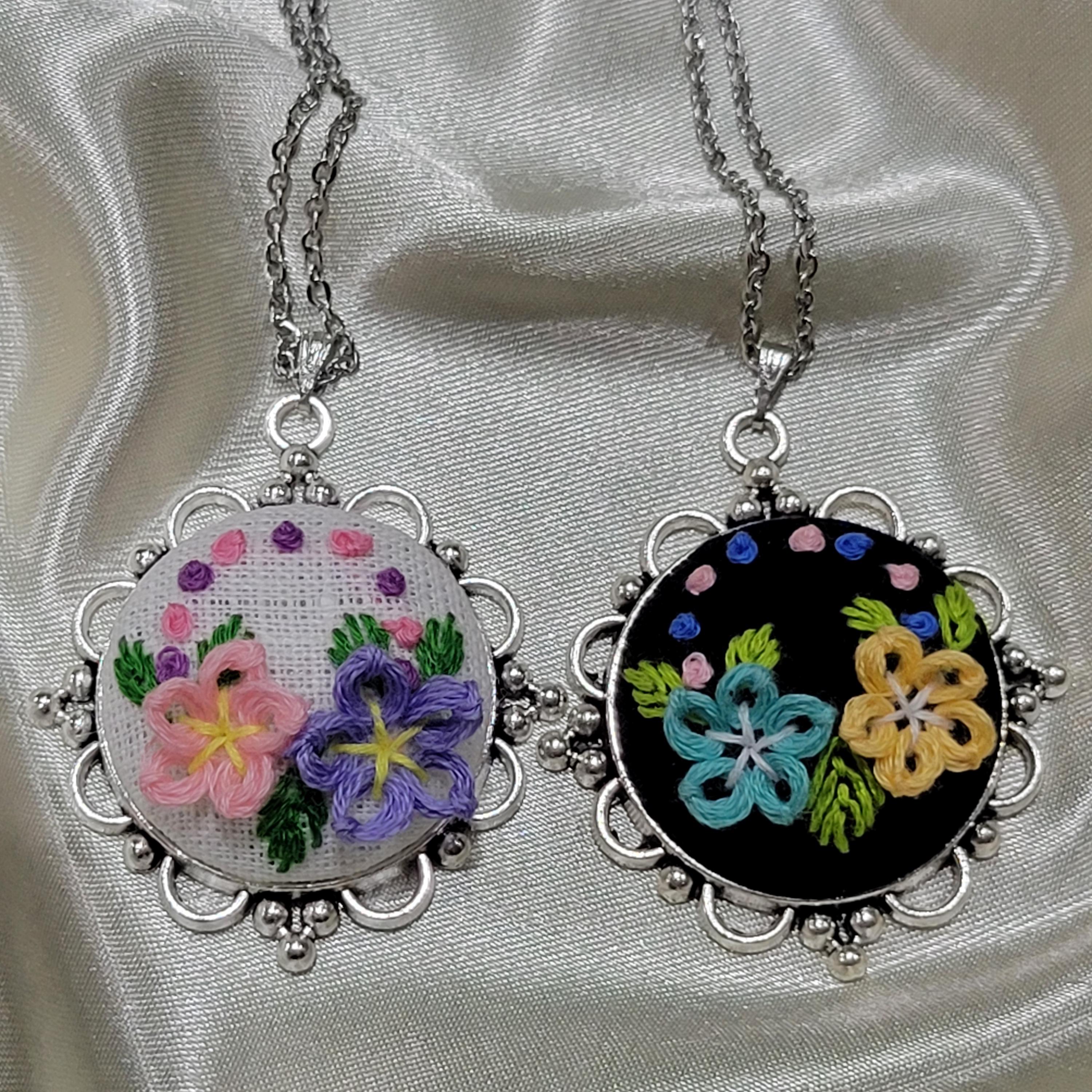 Embroidered Pendant Comes With 2 Necklace Chains Embroidered Necklace ...