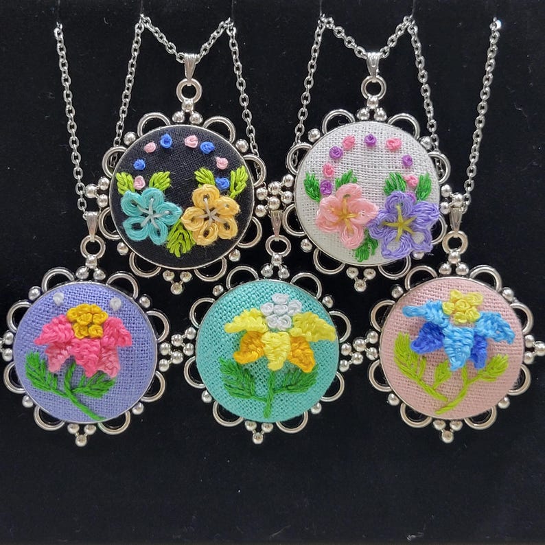 Embroidered Pendant Comes With 2 Necklace Chains Embroidered Necklace ...