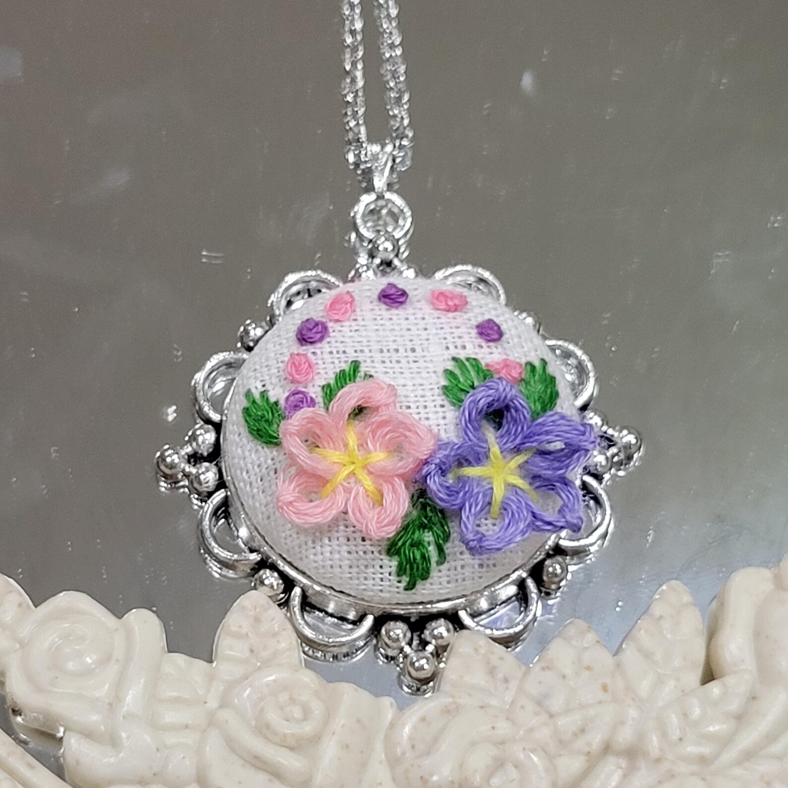Embroidered Pendant Comes With 2 Necklace Chains Embroidered Necklace ...