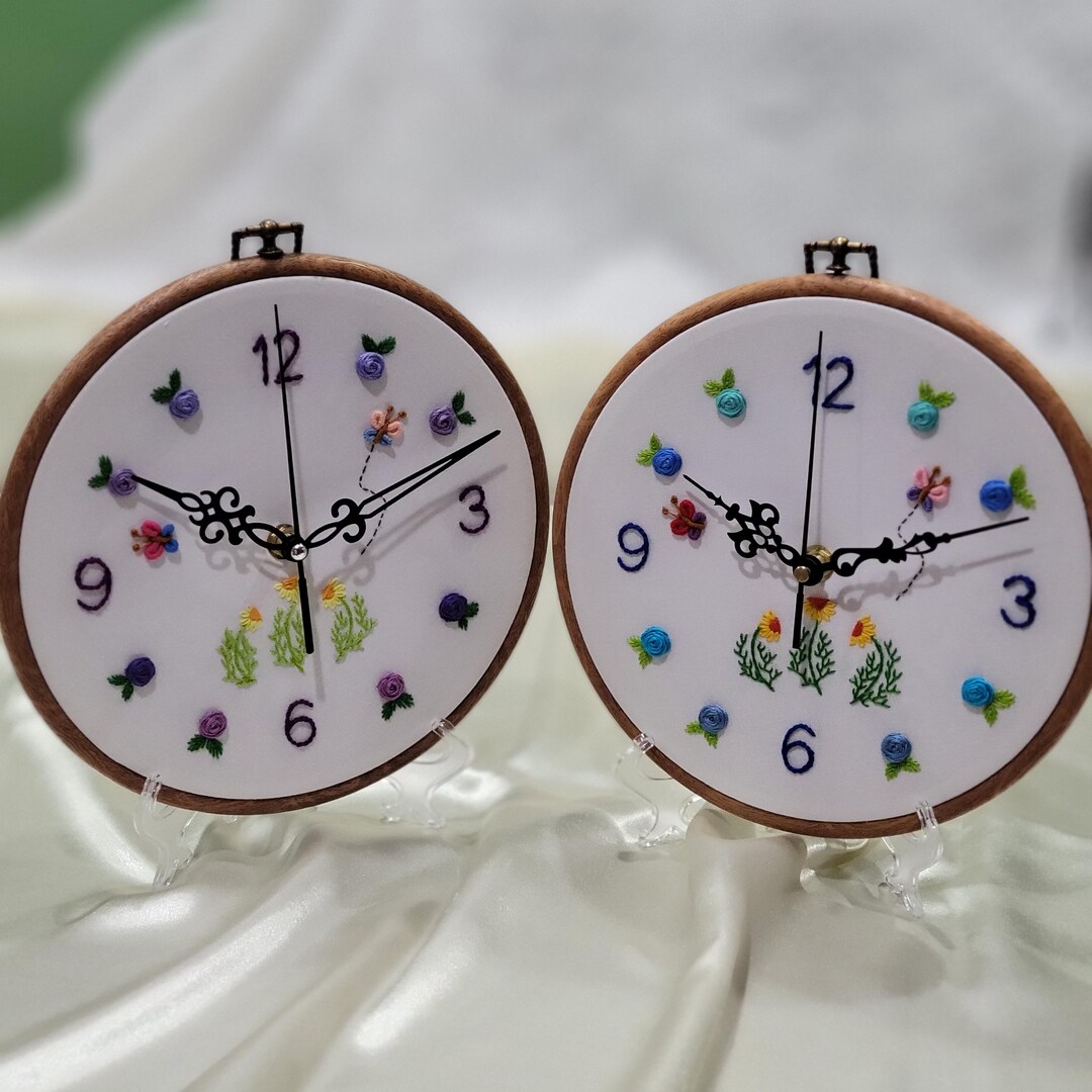 Handmade Embroidered Flower Clock: Silent Cotton Wall Decor - Etsy