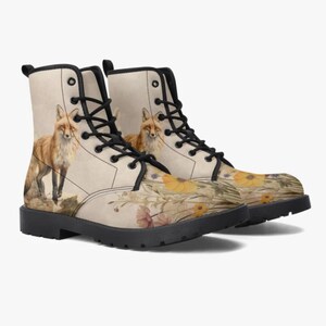 Woodland Fox Wildflowers Vegan Leather Combat Boots Wildlife Floral ...