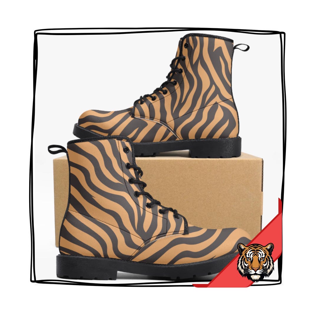 Tiger Stripes Vegan Leather Classic Boots Animal Print Combat Boots ...