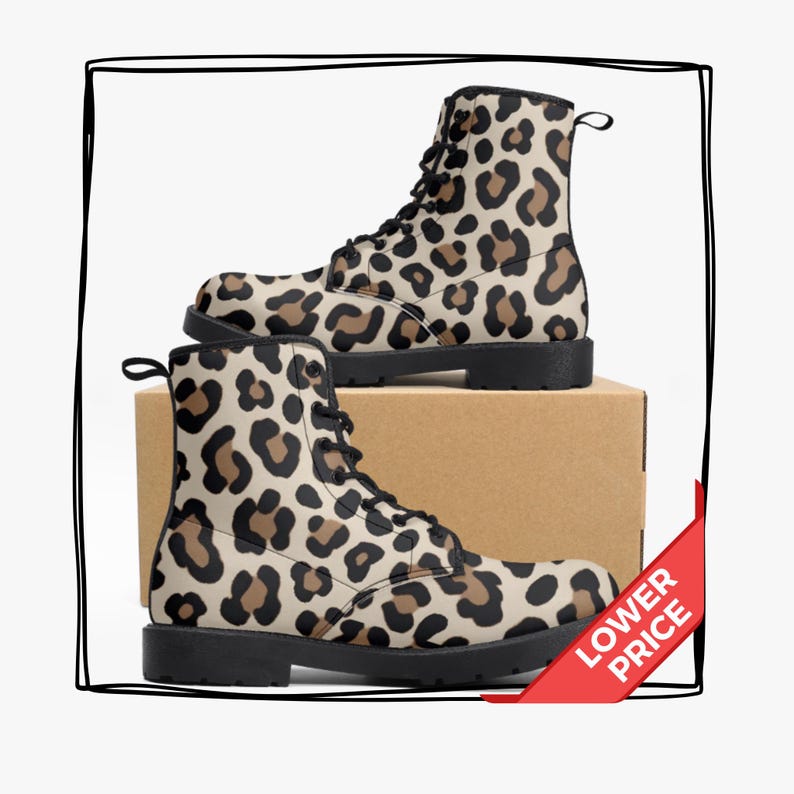 Leopard Print Vegan Leather Combat Boots Winter Leopard Boots ...