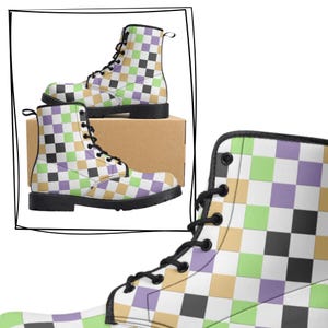 Halloween Checkerboard Vegan Leather Classic Combat Boots Checkers ...