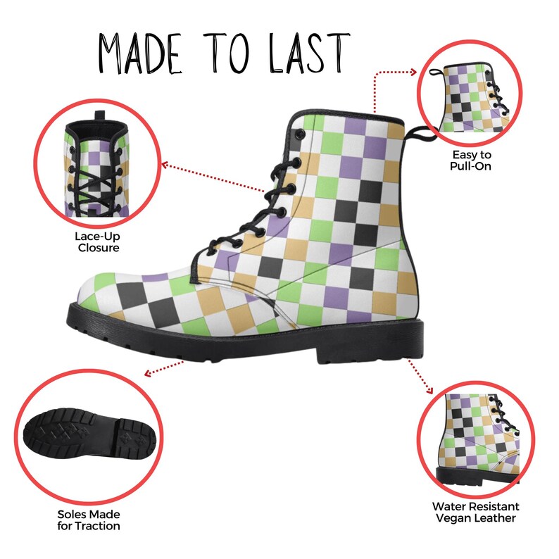 Halloween Checkerboard Vegan Leather Classic Combat Boots Checkers ...