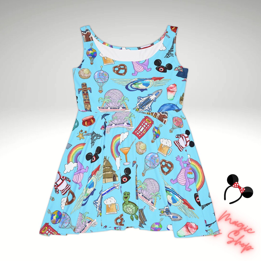 Epcot Pattern in Blue All Our Favorite Icons Women's Athletic Dress - Etsy