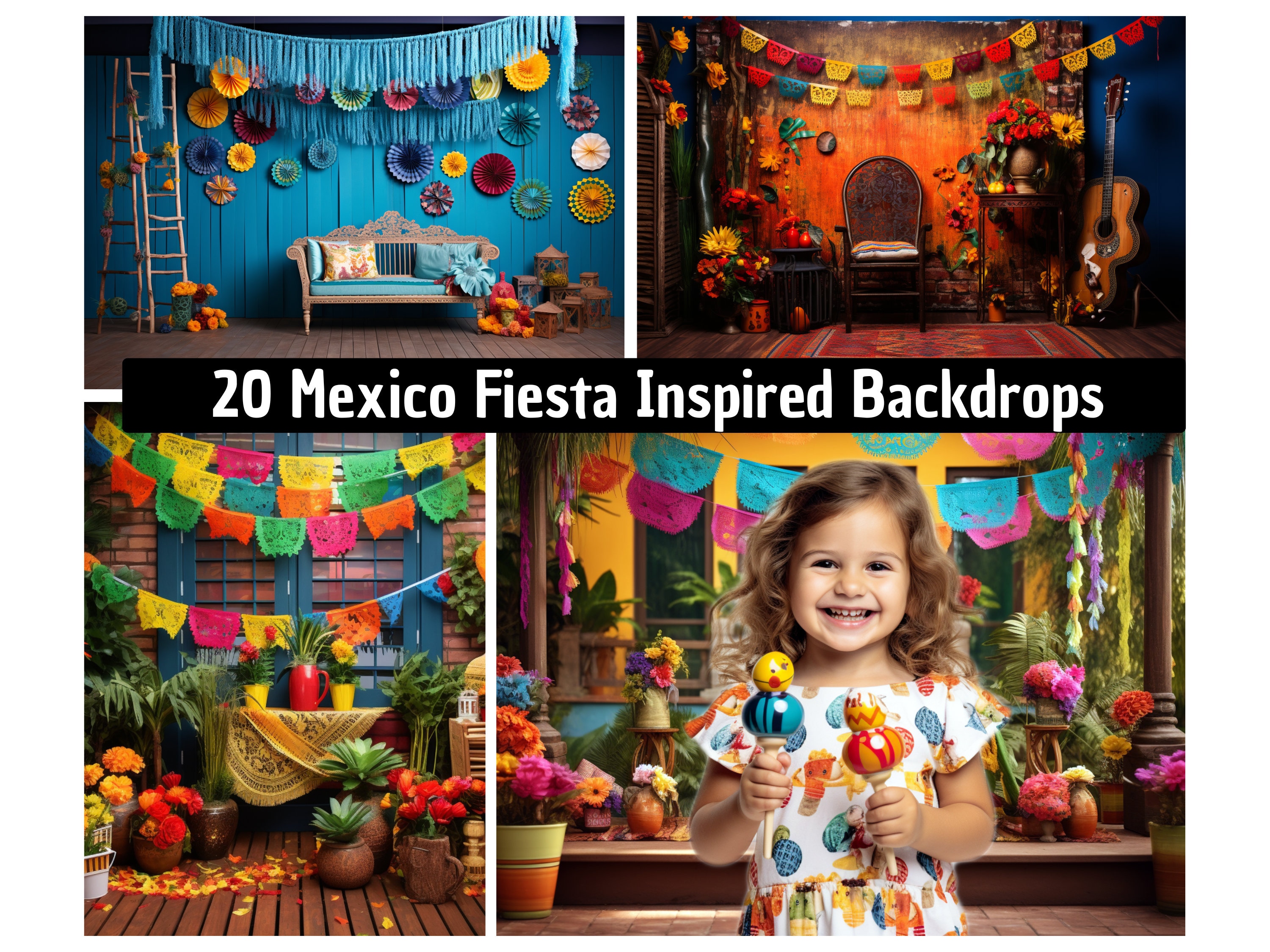 Mexican Fiesta Photography Backdrops: 20 Digital Party Backgrounds (PNG ...