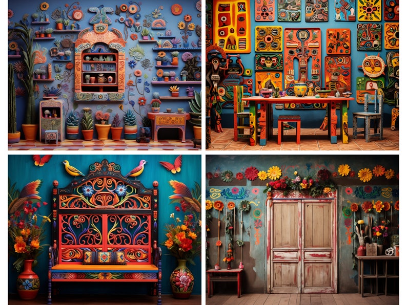20 Digital Mexican Folk Art Inspired Backdrops for Photography & Events ...