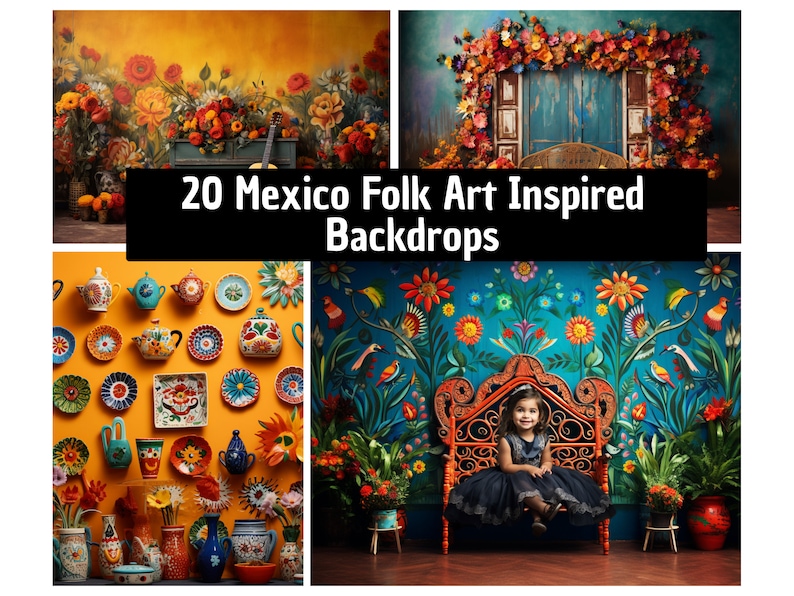20 Digital Mexican Folk Art Inspired Backdrops for Photography & Events ...