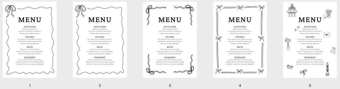 Black and White Classy Bow Dinner Party Menus Editable - Etsy