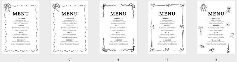 Black and White Classy Bow Dinner Party Menus Editable - Etsy