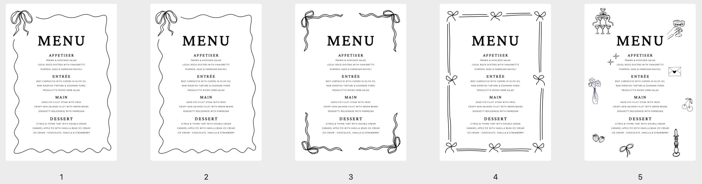 Black and White Classy Bow Dinner Party Menus Editable - Etsy