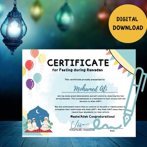Certificate of Fasting- PRINTABLE ART. Ramadan Certificate, First ...