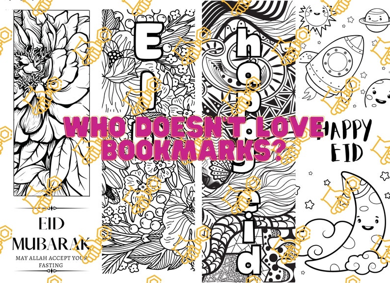 EID MUBARAK Coloring Bookmarks. Digital Download. Eid Favors. Eid Party ...