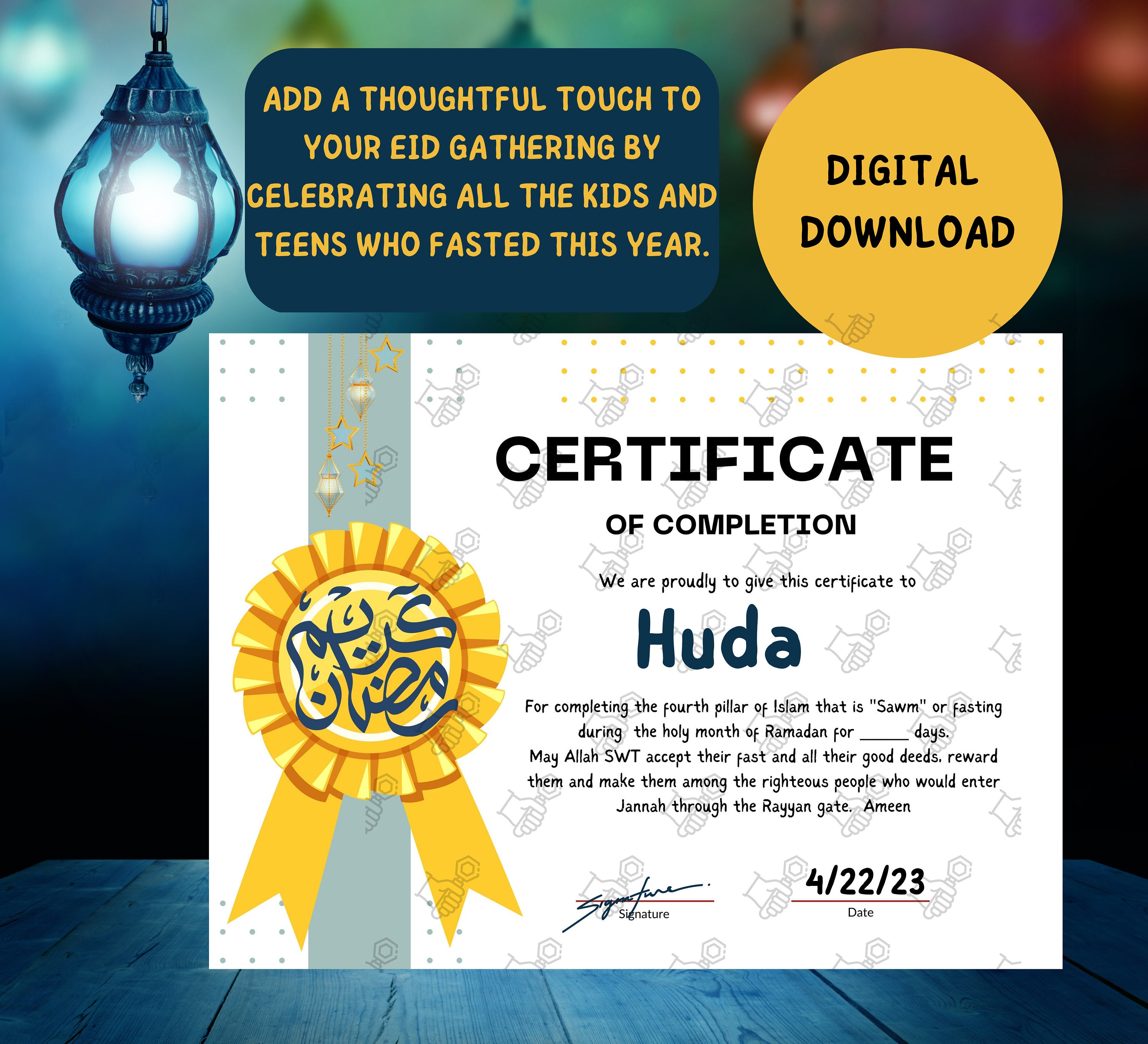 FASTING CERTIFICATE. Digital Download. Ramadan Kids Award. Printable ...
