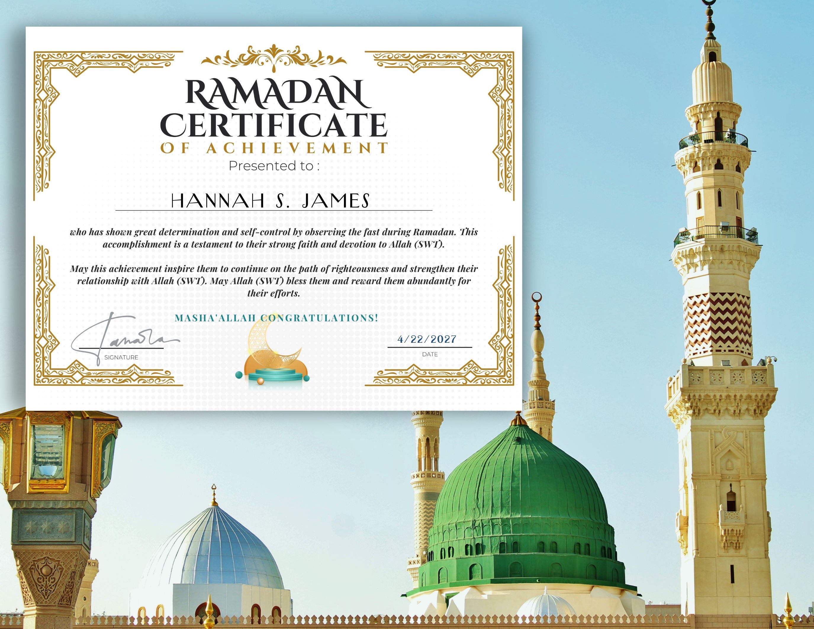 New Muslim Certificate of Fasting PRINTABLE ART. Eid Gift. Ramadan ...