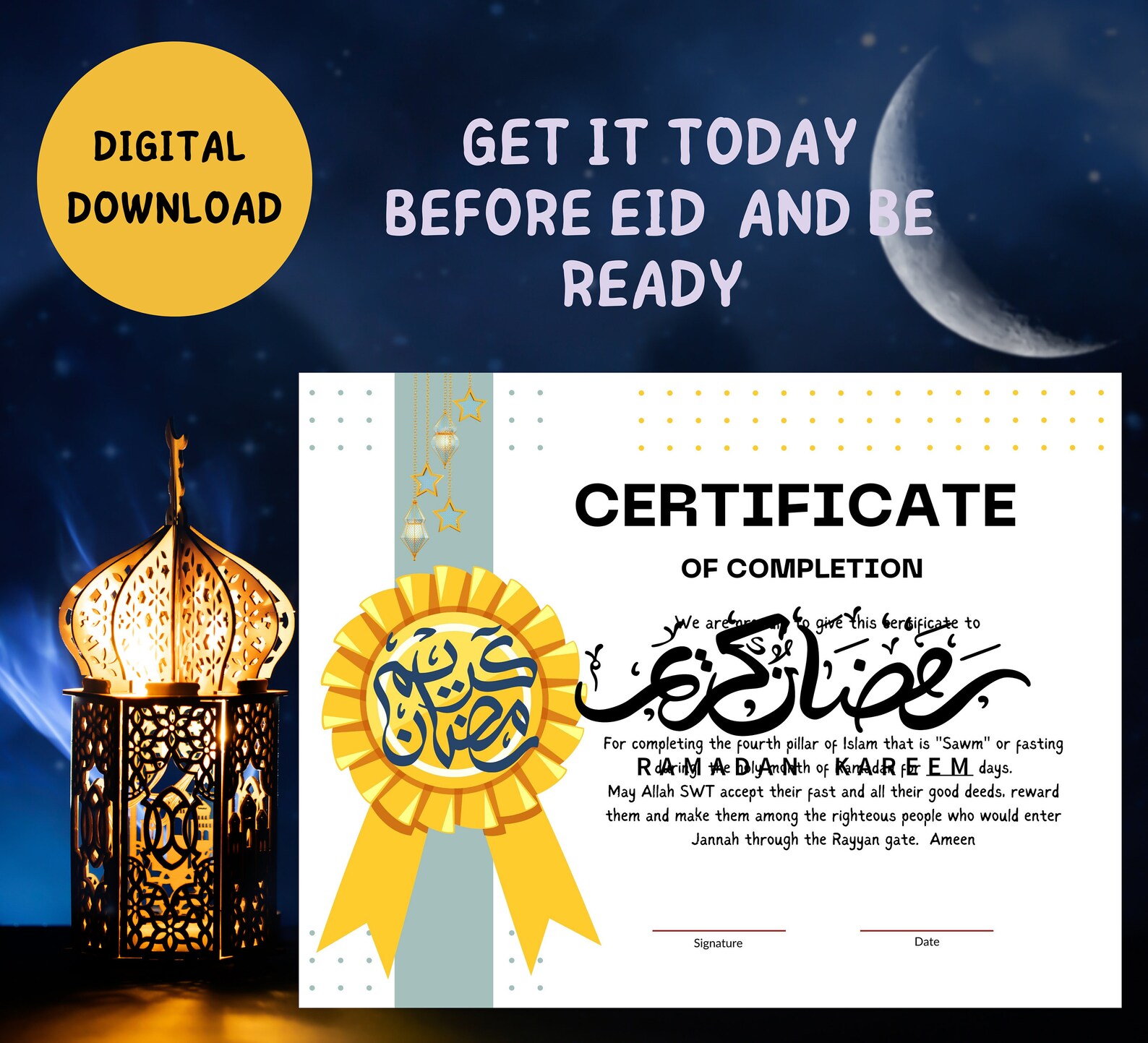 FASTING CERTIFICATE. Digital Download. Ramadan Kids Award. Printable ...