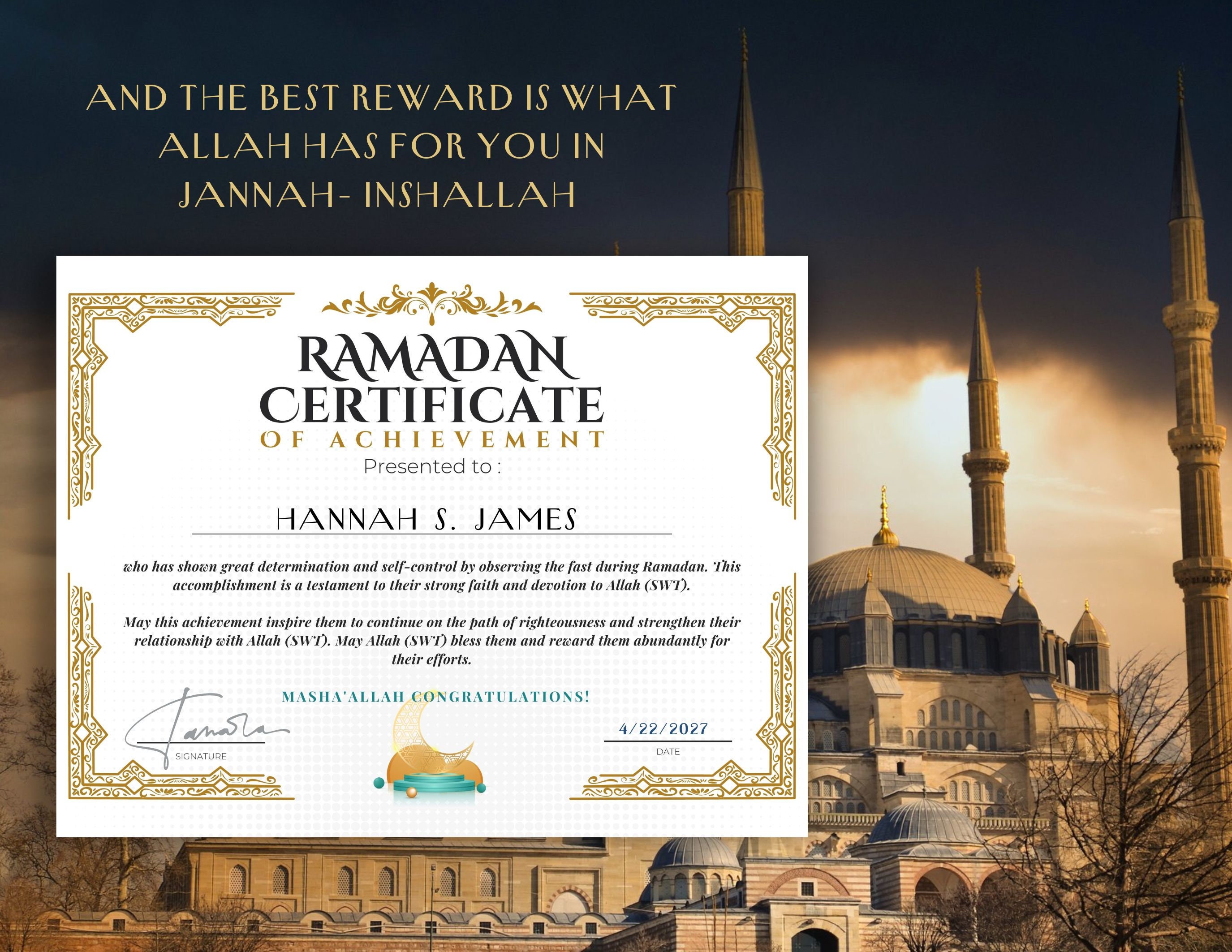 New Muslim Certificate of Fasting- PRINTABLE ART. Eid Gift. Ramadan ...