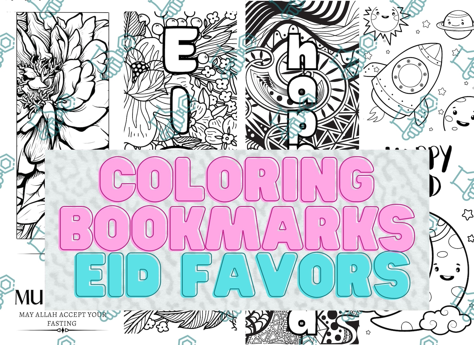 EID MUBARAK Coloring Bookmarks. Digital Download. Eid Favors. Eid Party ...