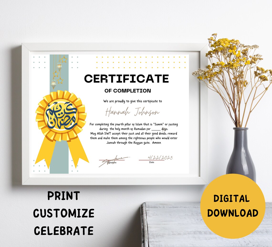 FASTING CERTIFICATE. Digital Download. Ramadan Kids Award. Printable ...