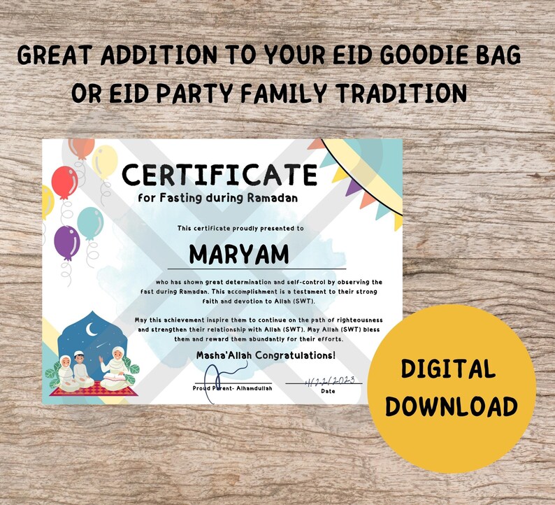 Certificate of Fasting- PRINTABLE ART. Ramadan Certificate, First ...
