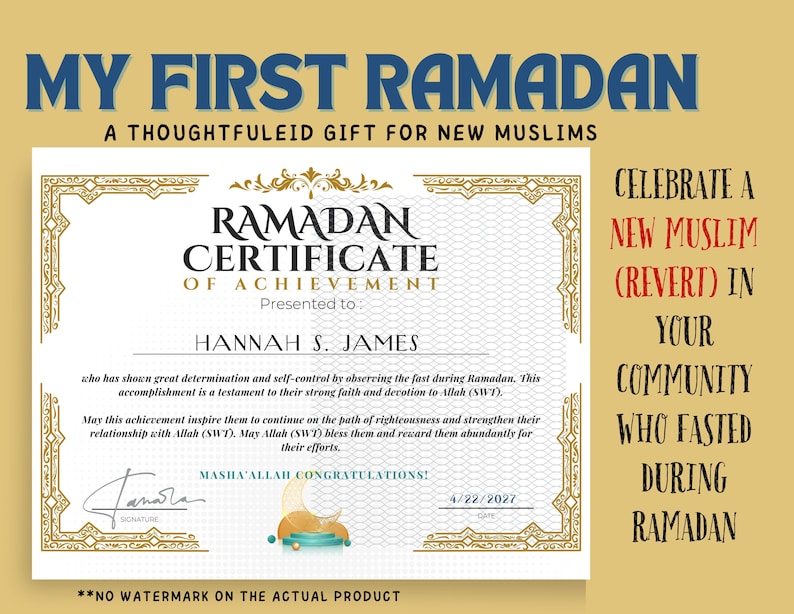 New Muslim Certificate of Fasting- PRINTABLE ART. Eid Gift. Ramadan ...