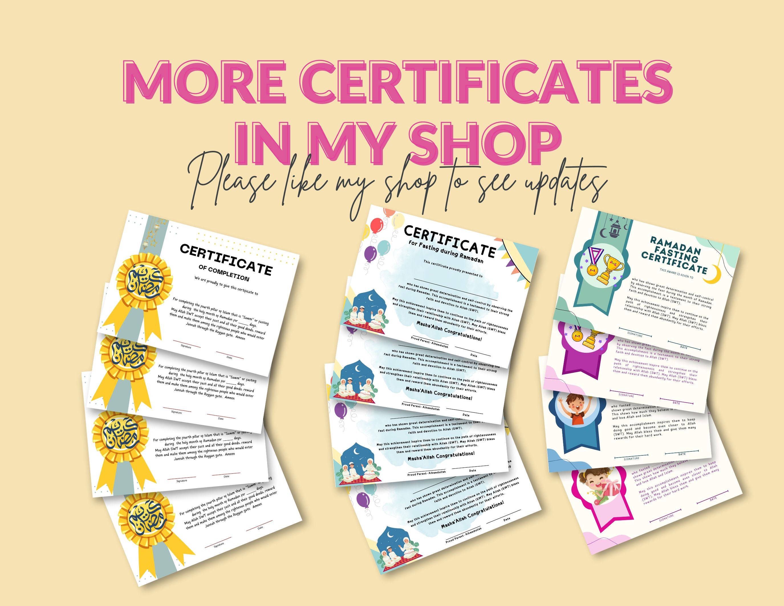 FASTING CERTIFICATE. Digital Download. Ramadan Kids Award. Printable ...