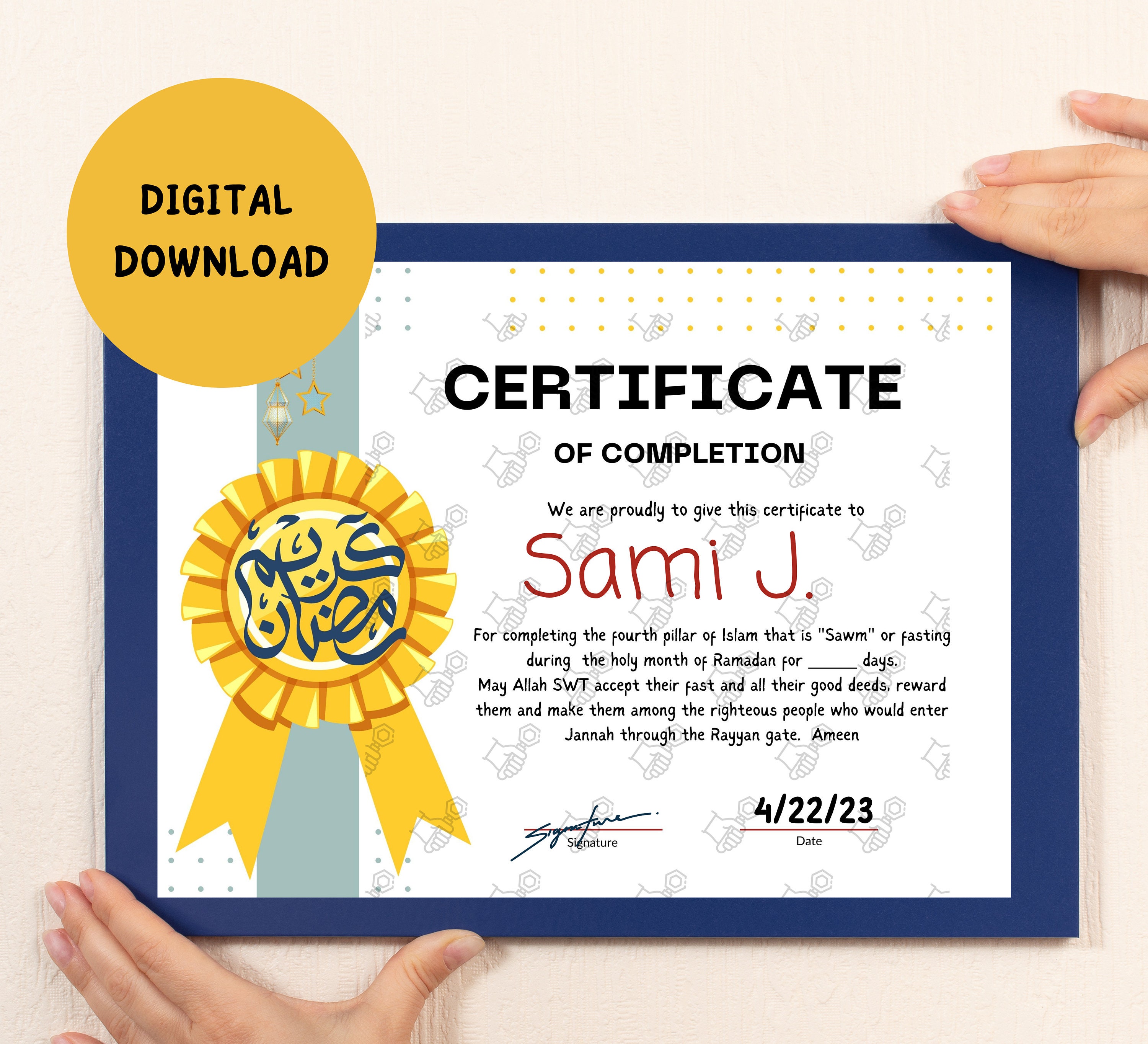 FASTING CERTIFICATE. Digital Download. Ramadan Kids Award. Printable ...
