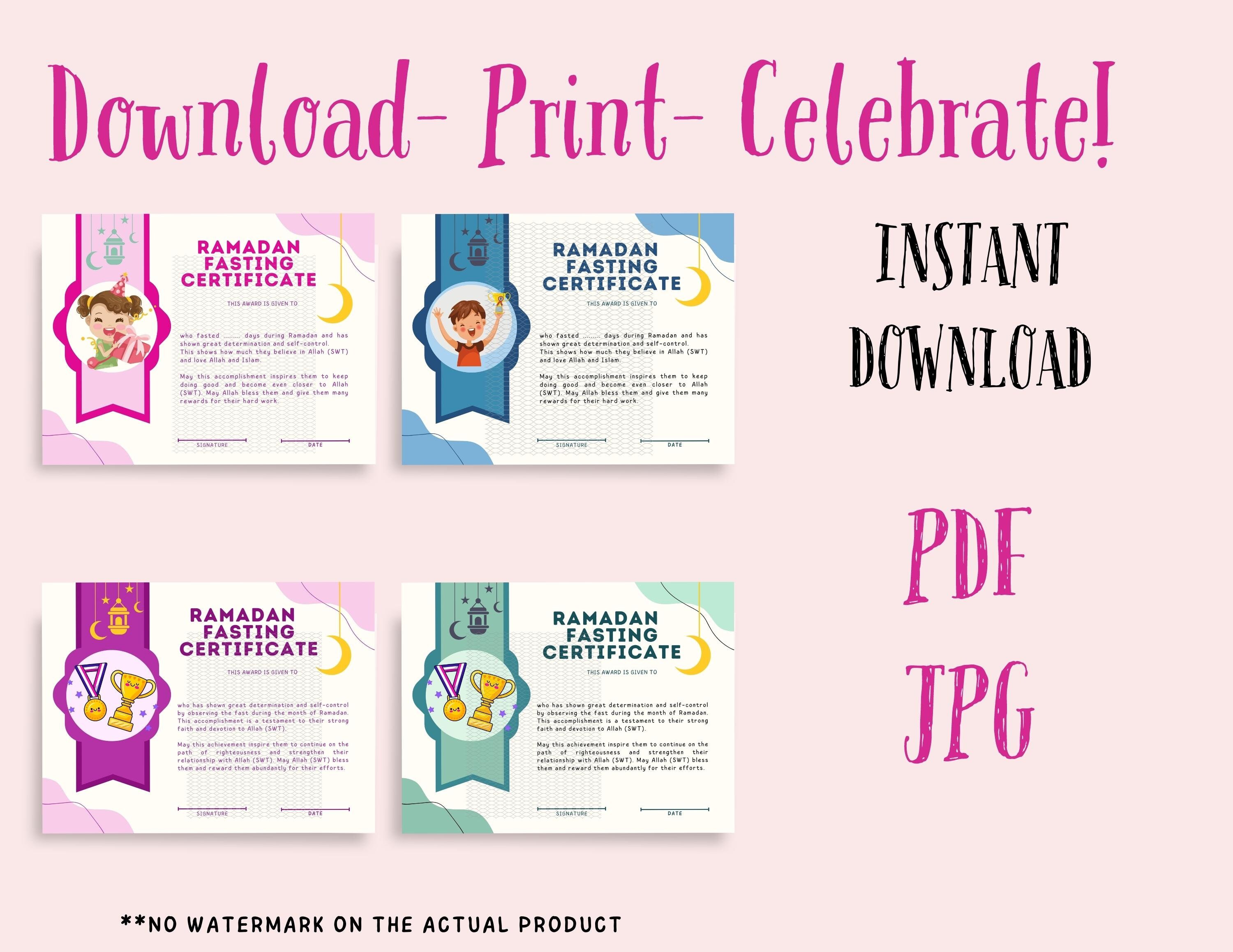 Eid Game- PRINTABLE Certificate Celebrating Fasting Kids During Your ...