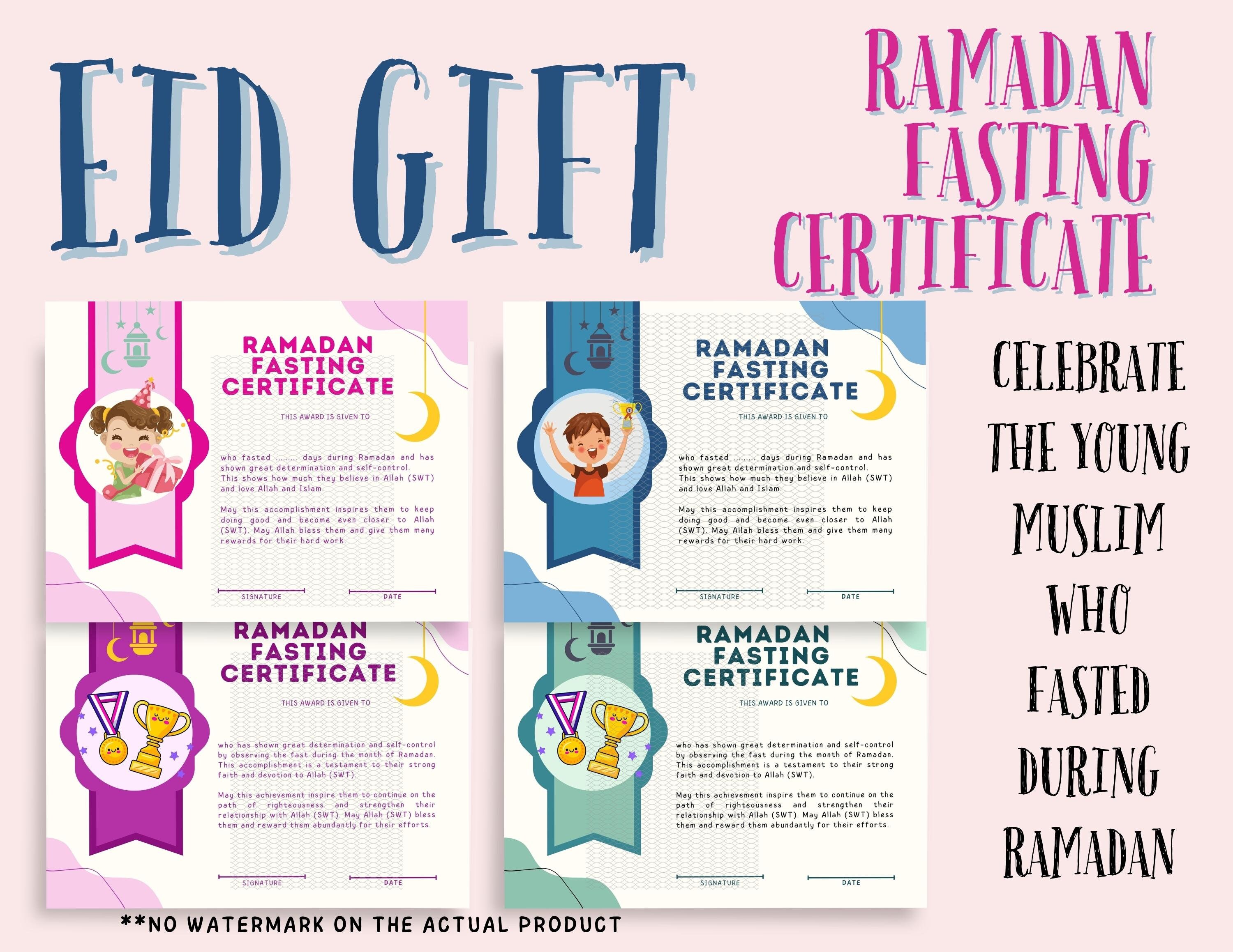 Eid Game- PRINTABLE Certificate Celebrating Fasting Kids During Your ...