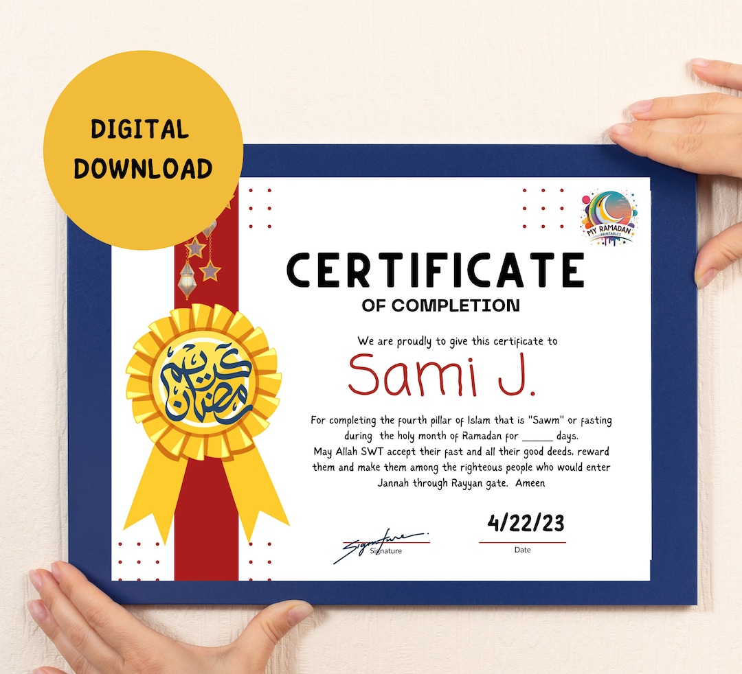 FASTING CERTIFICATE. Digital Download. Ramadan Kids Award. Printable ...