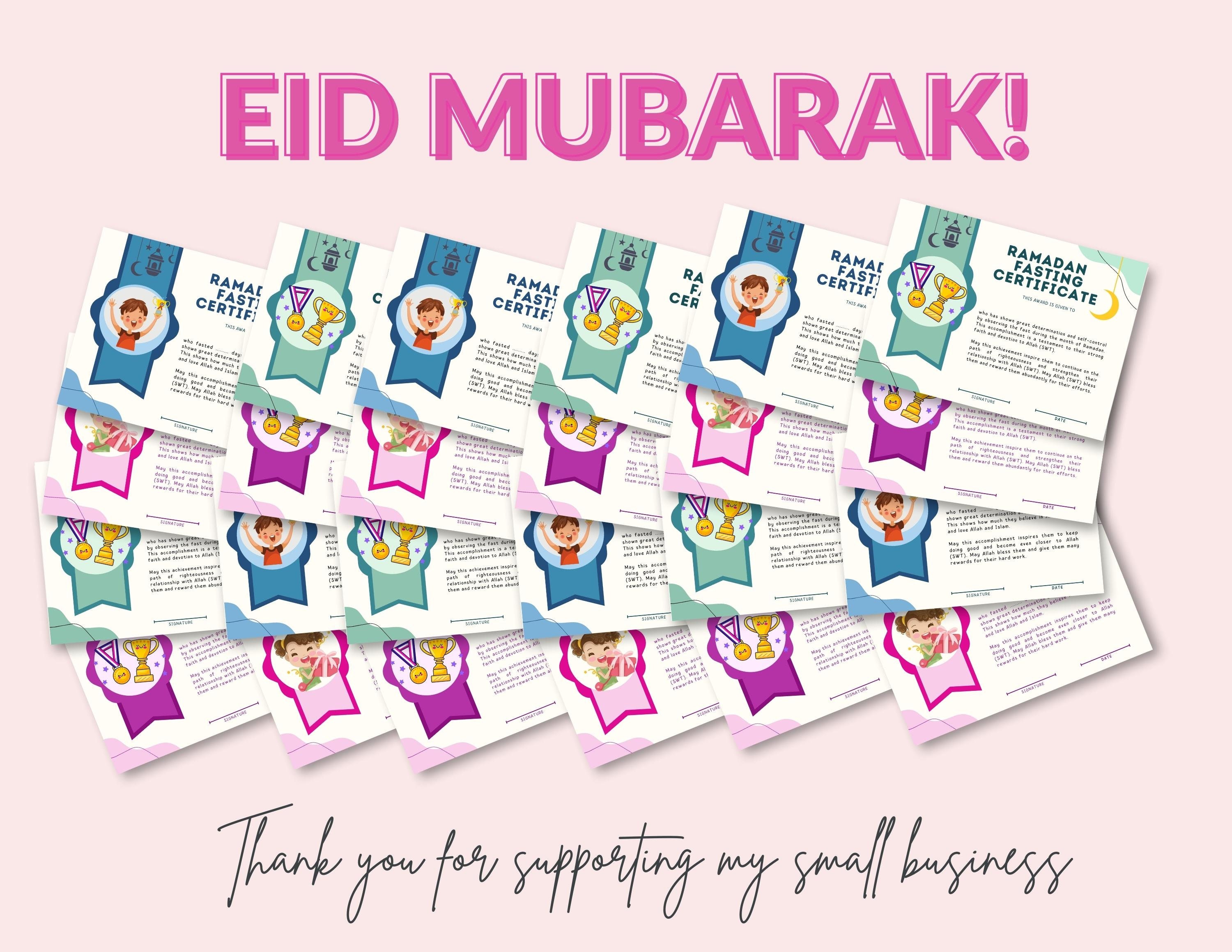 Eid Game- PRINTABLE Certificate Celebrating Fasting Kids During Your ...