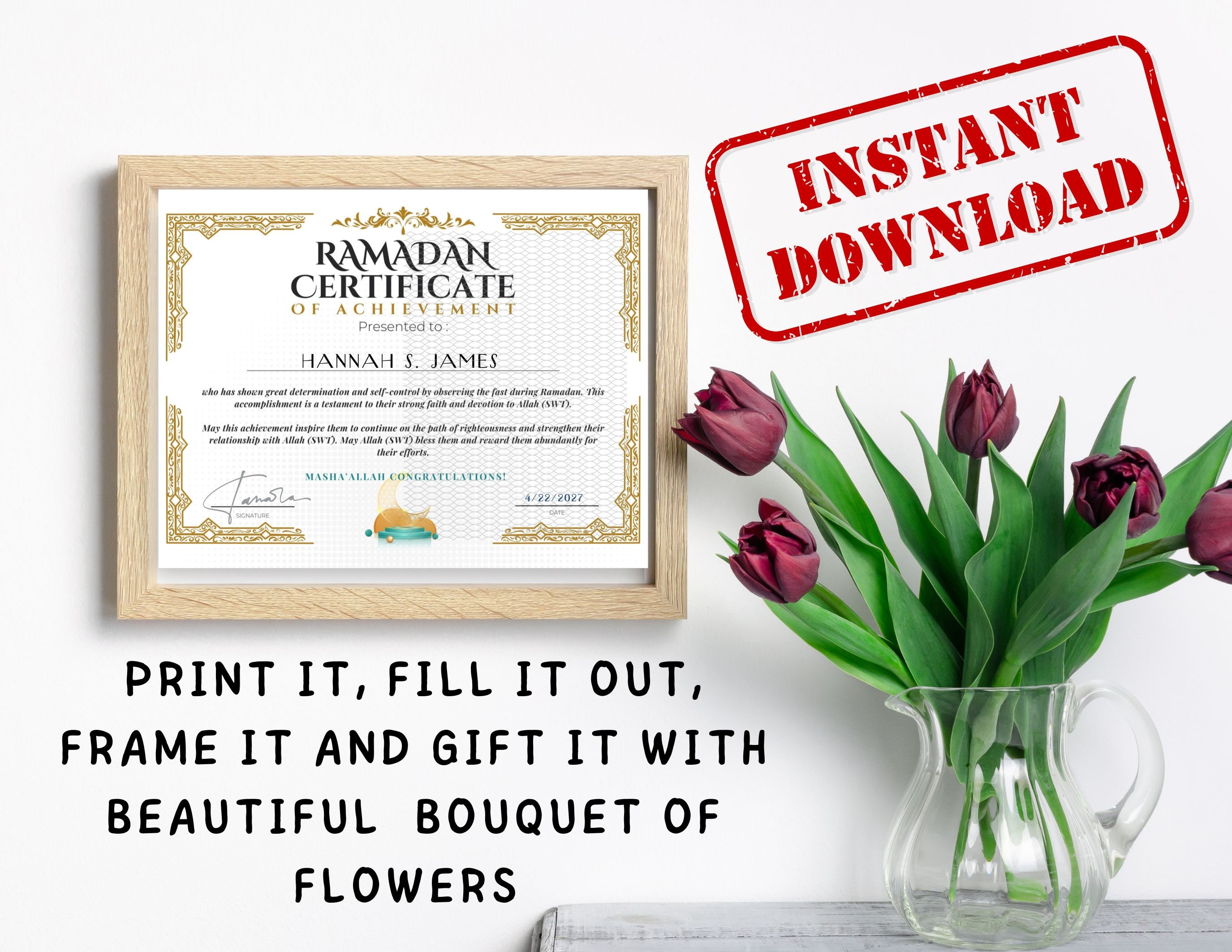 New Muslim Certificate of Fasting- PRINTABLE ART. Eid Gift. Ramadan ...