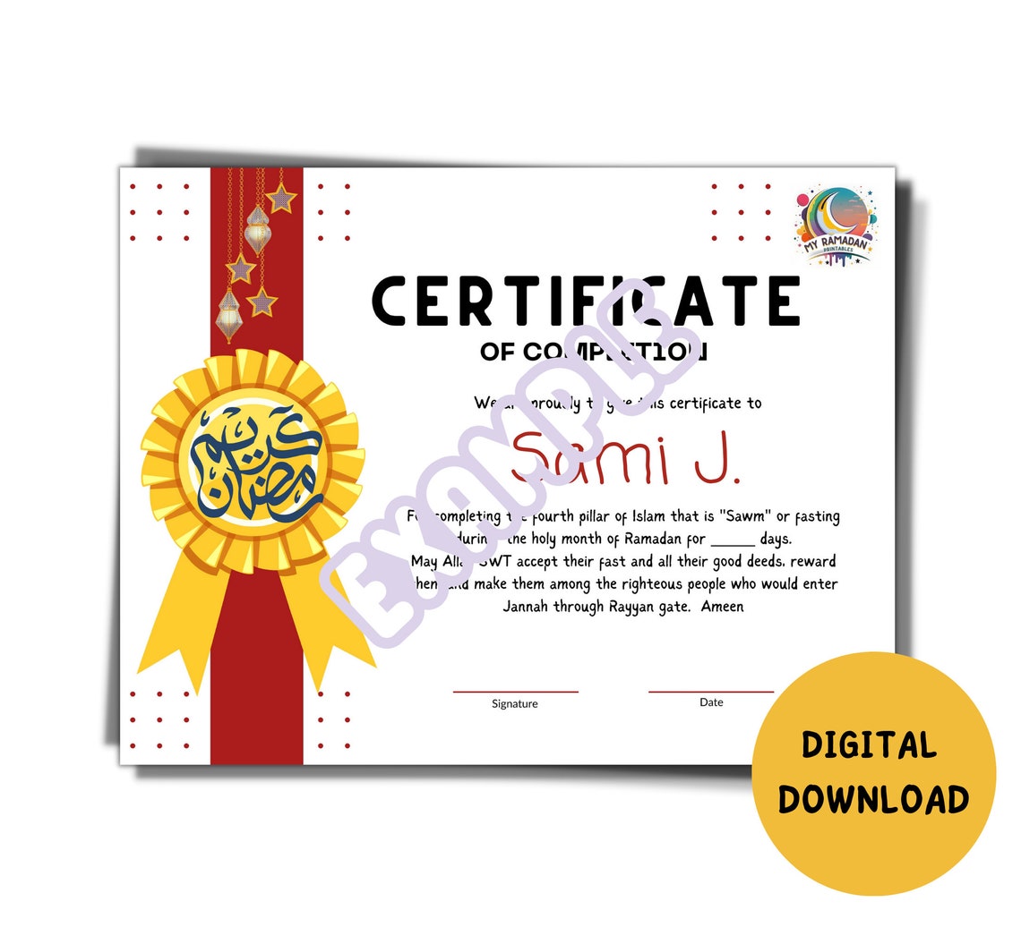 FASTING CERTIFICATE. Digital Download. Ramadan Kids Award. Printable ...