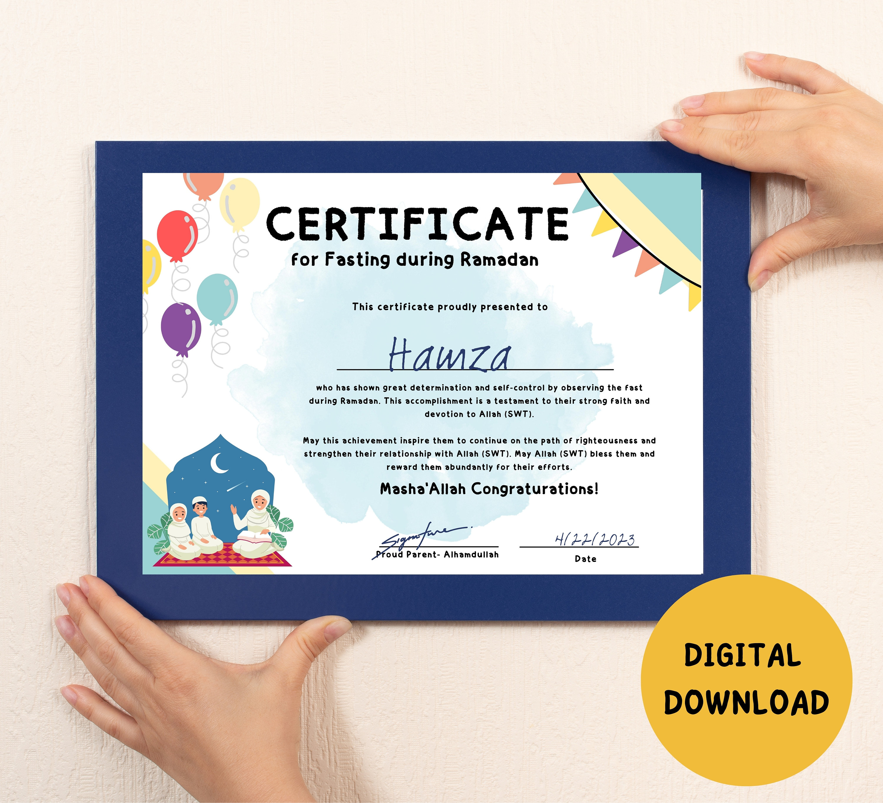 Certificate of Fasting- PRINTABLE ART. Ramadan Certificate, First ...