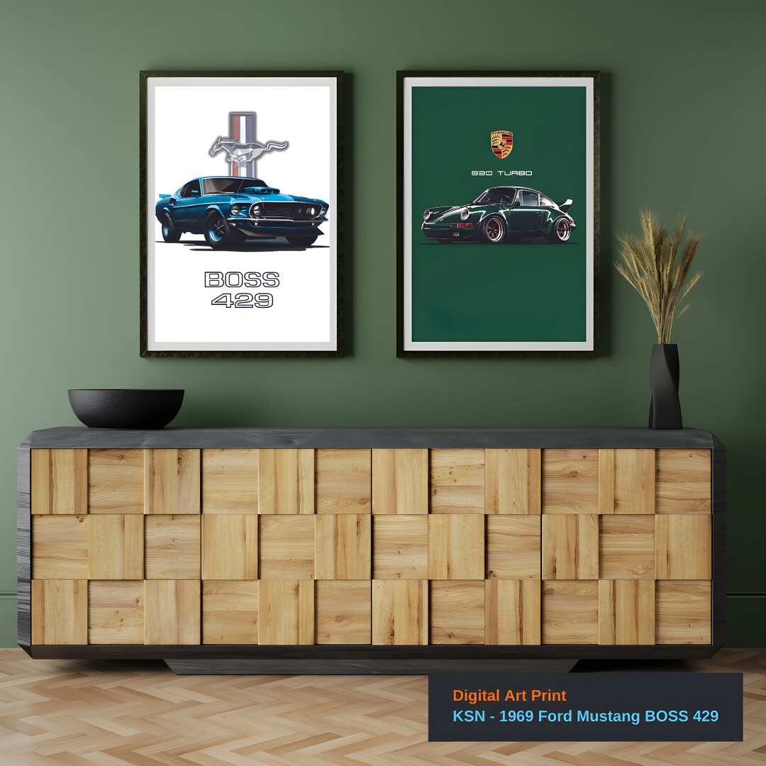 1969 Ford Mustang BOSS 429 Poster, Retro Muscle Car Print (digital ...