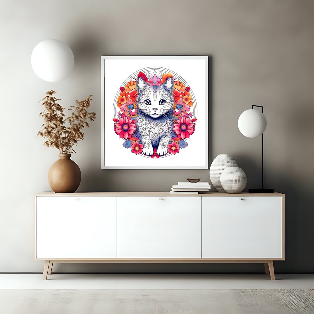 Floral Cat Art Print – Whimsical Kitty Poster (digital Download) - Etsy