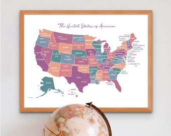 Colorful United States Map Print - Blue, Purple, Teal - USA Poster ...
