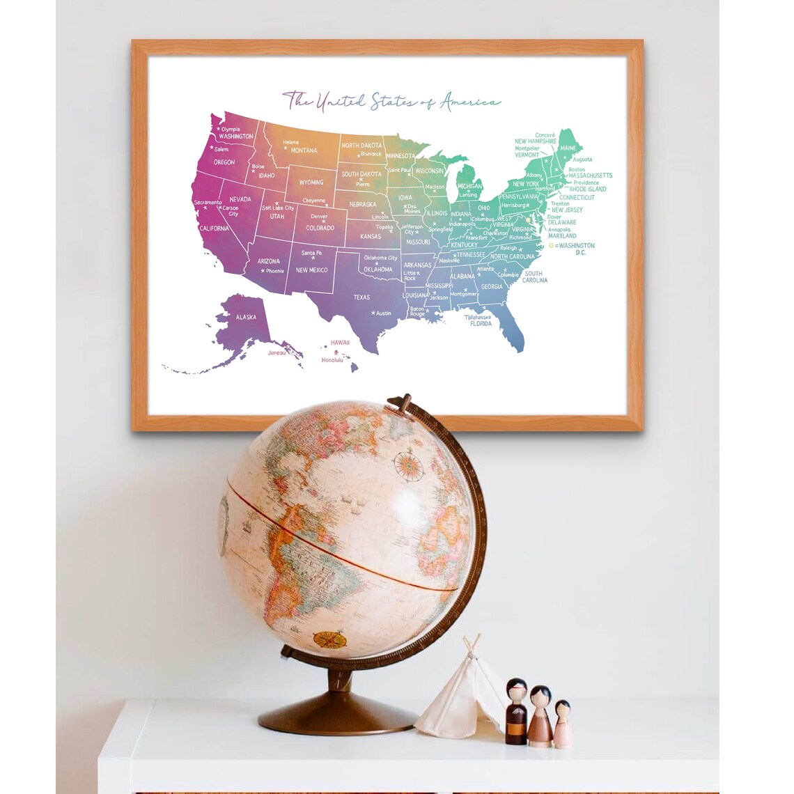 Rainbow United States Map Print - USA Poster, Printable Educational ...