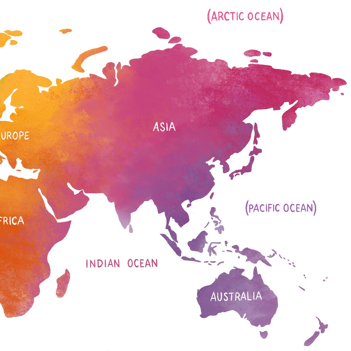 Rainbow World Map Print - World Poster, Printable Educational Wall Art ...