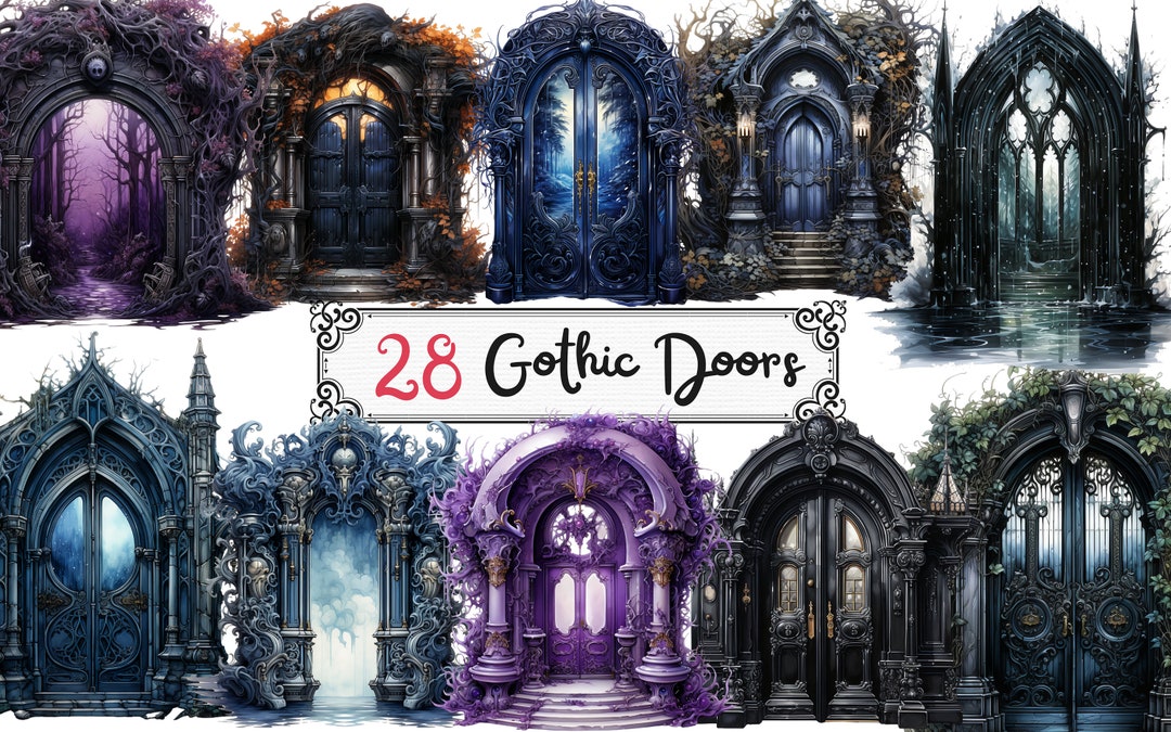 Gothic Door Clipart, 28 PNG Watercolor Doors Bundle, Junk Journal ...